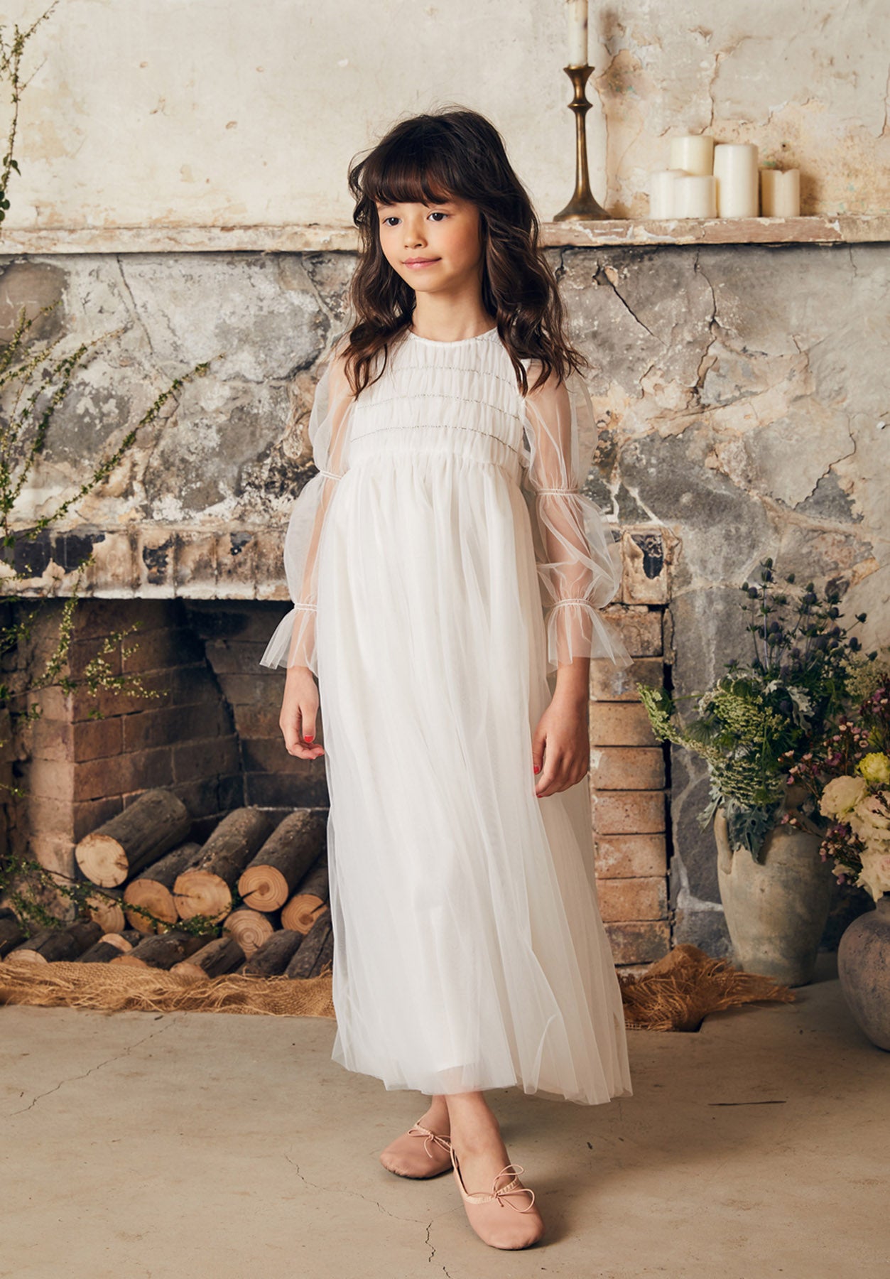 Isabella Dress | Maxi white tulle flower girl dress with smocking ...